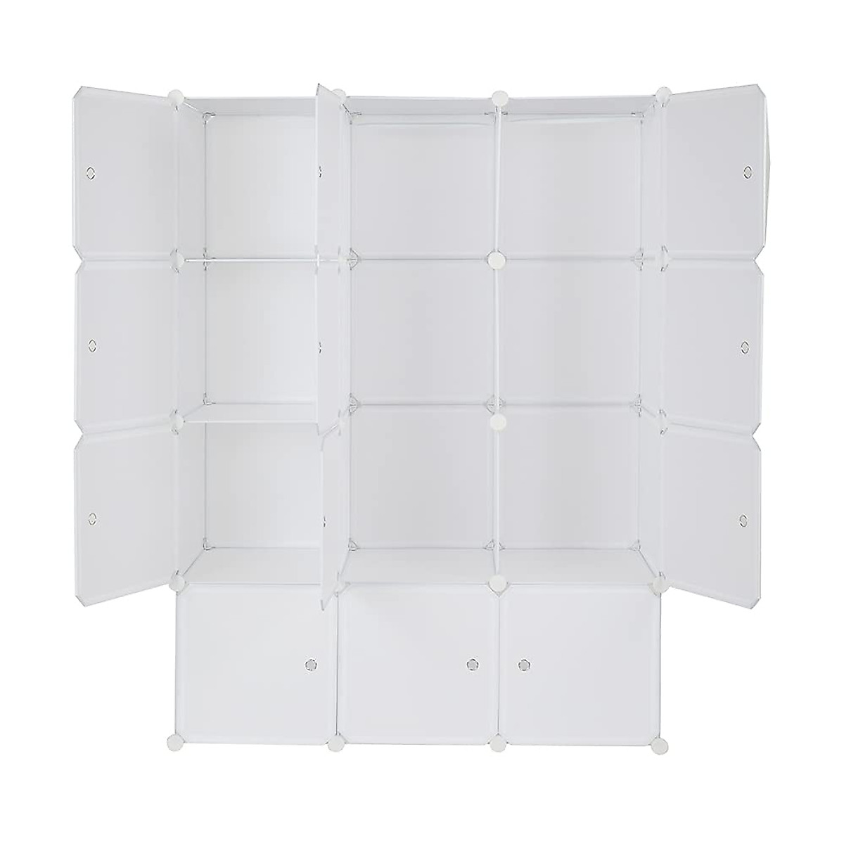 Wardrobe 12 Cube Organizer Stackable Plastic Cube Storage Shelves Design Multifunctional Modular Closet Cabinet with Hanging Rod White Doors