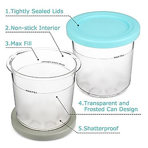 LAYLAXY Ice Cream Containers 4 Pack, Compatible with NC299AMZ & NC300s Series Creami Ice Cream Makers, Reusable, BPA-Free & Dishwasher Safe, Airtight, Pink/Blue/Mint/Grey