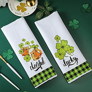Tatuo 4 Pcs St. Patrick's Day Kitchen Towel Irish Shamrock Dish Towels Bath Towels 18 x 28 Inch Happy St. Patrick's Day Bathroom Towels Hand Towels Absorbent Drying Cloth for Kitchen Bathroom