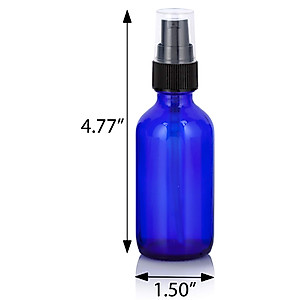 JUVITUS 2 oz Cobalt Blue Glass Boston Round Bottle Black Treatment Pump (12 pack) + Funnel