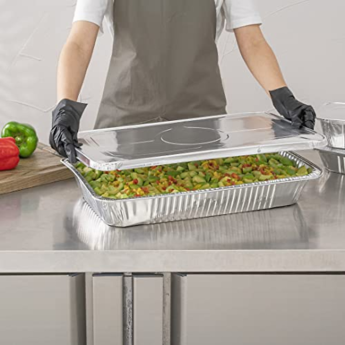 Restaurantware LIDS ONLY: Foil Lux Foil Pan Lids 25 Oven-Ready Foil Tray Lids -Fits Full-Size Steam Table Lids Freezable Silver Aluminum DisposableTurkey Pan Lids Pans Sold Separately
