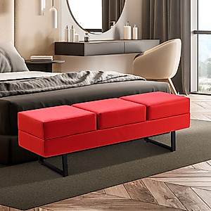 BarberPub Waiting Room Chairs, Heavy Duty Office Guest Reception Bench, Faux Leather Upholstered Lobby Chairs for Salon, Conference Room 7008 (Red)