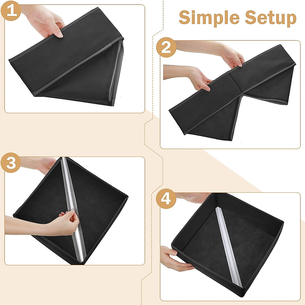 Potchen 24 Set Clothes Dresser Drawer Organizers Dividers, Nursery Organization Bin Fabric Foldable Closet Clothing Wardrobe Storage Box Container Basket for Bras Socks Underwear Bedroom(Black)