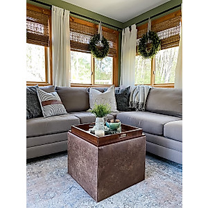 Distressed Vegan Leather Storage Ottoman with Built in Coffee Table Tray, Chestnut Brown, Use as a Bed Bench, Entryway Bench, Living Room Footstool,Tufted Upholstery from Design 59