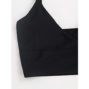 Balimtoy Summer Bikini Sets for Women Sexy V Neck Push Up Bathing Suits High Cut Thong Two Piece Cheeky Swimsuit Black S