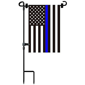 Akeydeco Garden Flag Stand & American Flag, Thin Blue Line Garden Flag with Anti-Wind Clip,Stopper,Weatherproof 2 Sided 12.5 x 18 Inch Patriotic US Flag Banner Keep Your Flags from Flying Away in High Winds