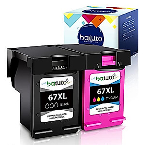 batuto Remanufactured Inkjet for HP 67 3YM59A 3YM58A (Black Tri-Color 2 Pack) Replacement for HP Envy Pro 6452, 6455, 6458, HP DeskJet 1255, 2732, 2752, 2755, HP DeskJet Plus 4140, 4152