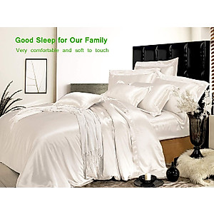 Pure Mulberry Silk 30 Momme 3-Piece Duvet Cover Set | 6A Graded Mulberry Silk - Olympic Queen Cream Solid - 100% Mulberry Silk Duvet Set with Zipper & Corner Ties