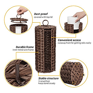 GRANNY SAYS Toilet Paper Storage Basket With Lid, Holder Stand, Waterproof Organizer for Bathroom, Holds 3 Mega Rolls, Brown