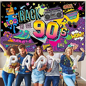 80s 90s 50s Party Decorations 80's 90's 50's Party Bundle Includes Inflatable Radio Boombox and Mobile Phone, Back to 80s 90s 50s Backdrop, Tablecloth, 75 Pcs Balloons for Hip Hop Party(90s Style)