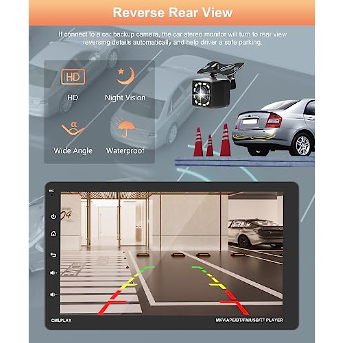 Car Stereo Single Din Apple Carplay, Rimoody 9 Inch Detachable Touch Screen Car Radio with Bluetooth Android Auto FM Radio Mirror Link TF/USB/AUX Input Car Multimedia Player + Backup Camera