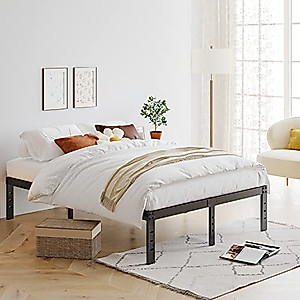 COMASACH Bed Frame King and 6 Pcs Non Slip Mattress Gaskets, No Box Spring Needed, 14 Inch Black Metal Platform Bed Frames, 4000Lb Heavy Duty Steel Slat Support, Noise Free Mattress Foundation