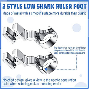 2 Pieces Low Shank Ruler Quilting Foot for Free Motion 1/4 Inch Thick Rulers, Ruler Quilting Pressure Foot Compatible with Singer Brother Kenmore Janome Baby Lock Pfaff Low Shank Sewing Machines