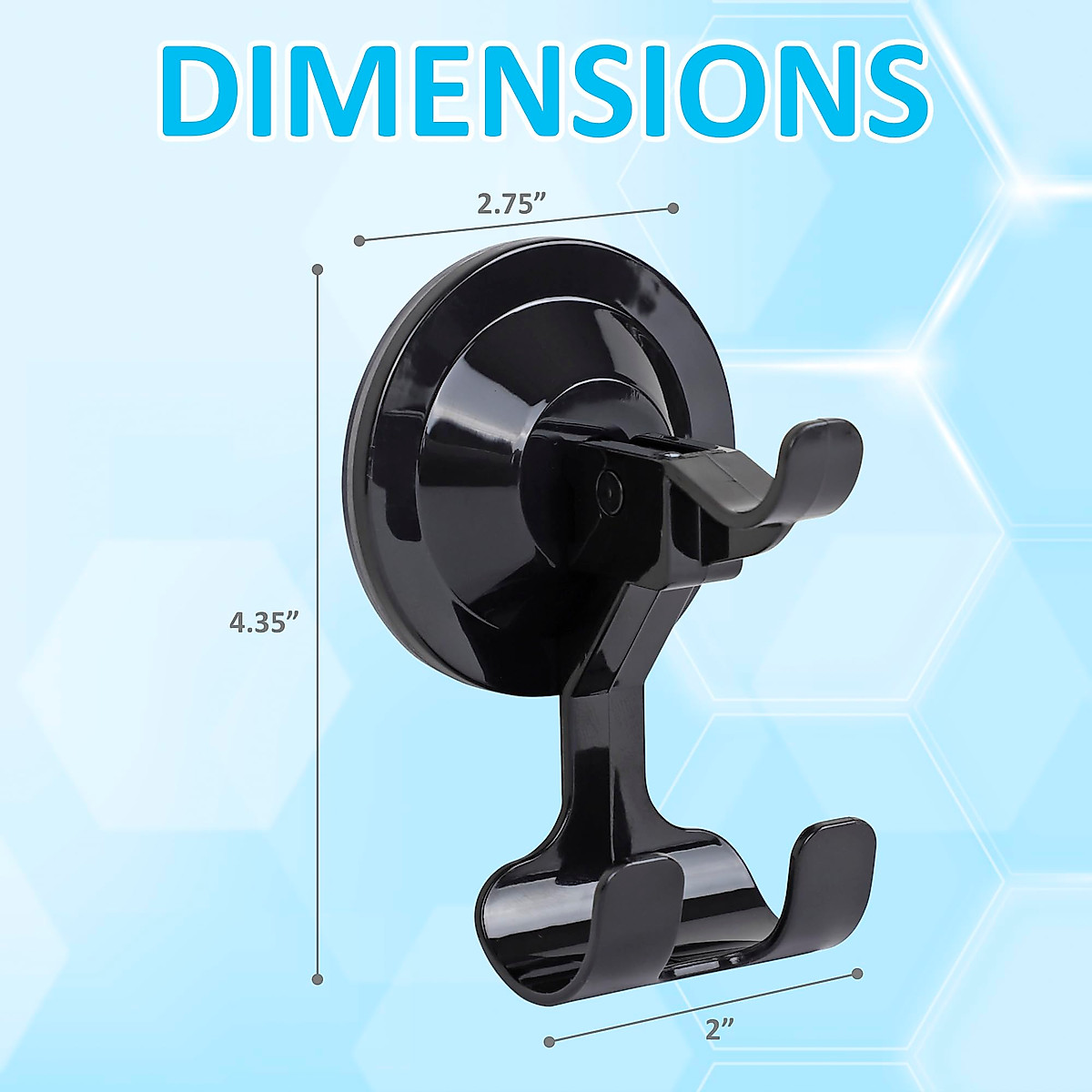 Powerful Black Waterproof Suction Cup Razor Hooks, Removable and Reusable Vacuum Hooks for Shower Wall or Any Flat Surface. (2 Pack)