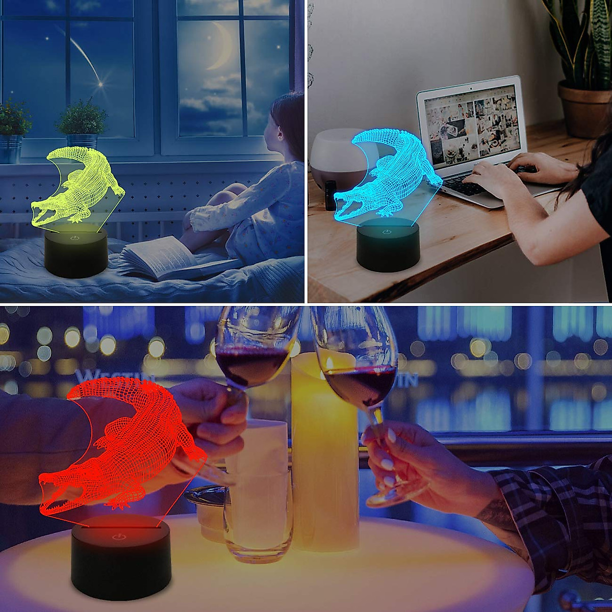 FULLOSUN Crocodile Gifts, 3D Alligator Night Light for Children with Remote Control, Timer, 16 Colors Changeable Christmas Birthday Gifts Suitable for Boys Aged Above 3, 4, 5, 6 +