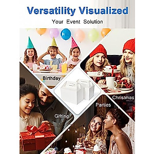 Shallive 25 Pcs Large Treat Boxes 9x6x6 Inch White Gable Gift Boxes with Handle Kraft Lunch Boxes Recycled Paper Gift Bags Take Out Cookie Boxes Welcome Boxes Candy Bags For Wedding Birthday Party Supplies