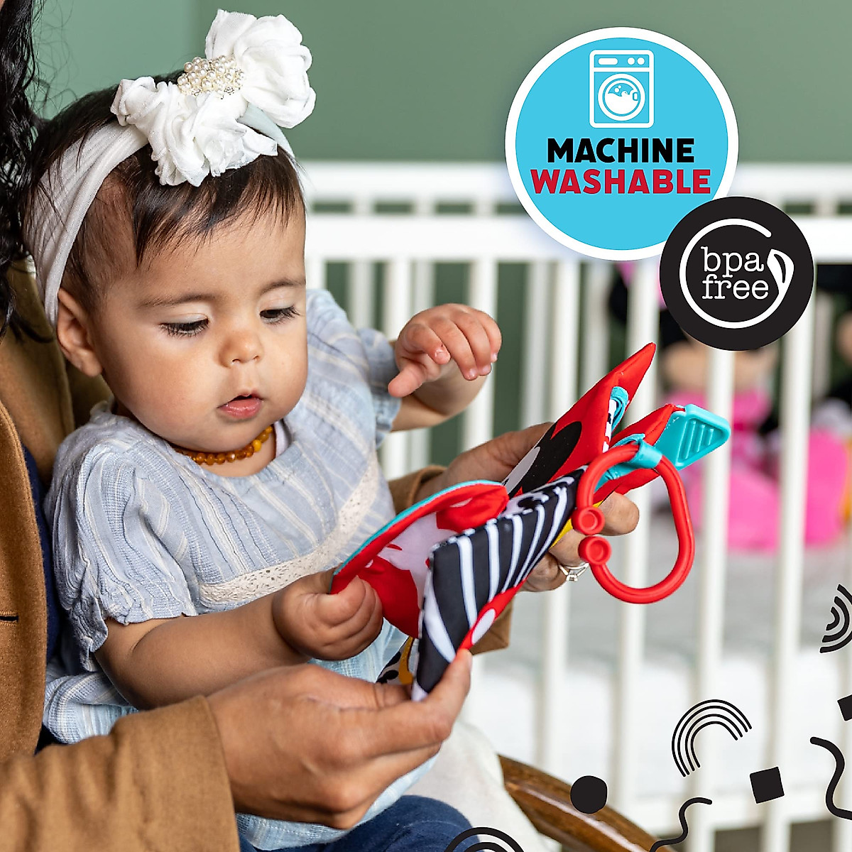 KIDS PREFERRED Disney Baby Minnie Mouse High Contrast Soft Book with On The Go Clip and Teether, 5 Inches, Multicolor (KP81256)