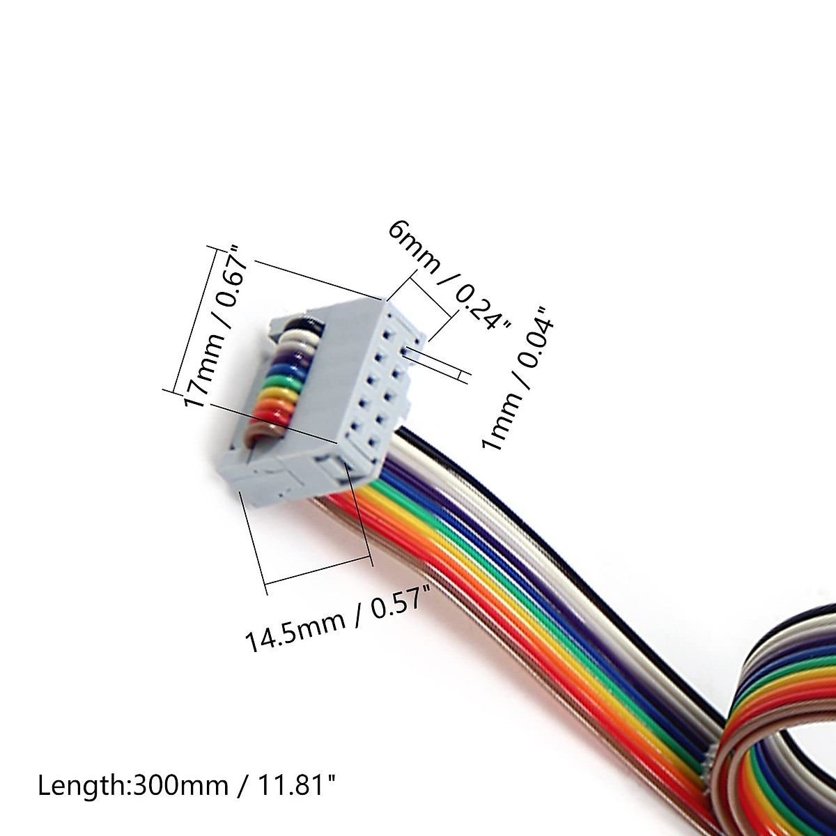 Fielect 2pcs IDC Rainbow Wire Flat Ribbon Cable 10 Pin 30cm Length 2.54mm Pitch