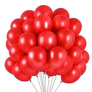 RUBFAC 120pcs Red Balloons, 12 Inches Pearl Red Latex Balloons, Bright Color Party Balloons for Valentine's Day Wedding Birthday Baby Shower Graduation Anniversary Arch Garland Party Decorations