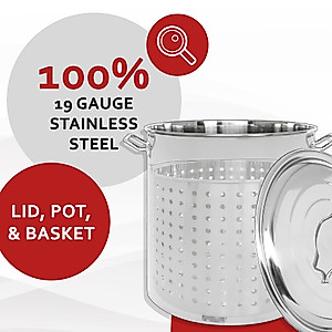 CONCORD Stainless Steel Stock Pot w/Steamer Basket. Cookware great for boiling and steaming (24 Quart)