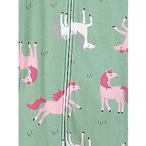 Simple Joys by Carter's Girls' 2-Pack Loose-fit Fleece Footed Pajamas, Mint Green Horses/Raspberry Red Floral, 8