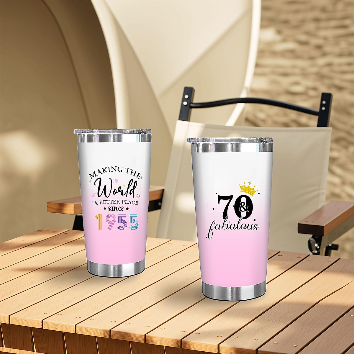Unipinkart 70th 1945 Birthday Gifts for Women, 70 Year Old Birthday Gifts for Her, 70th Birthday Decorations for Woman Turning 70, 70 and Fabulous 20 OZ Stainless Steel Tumbler Cup