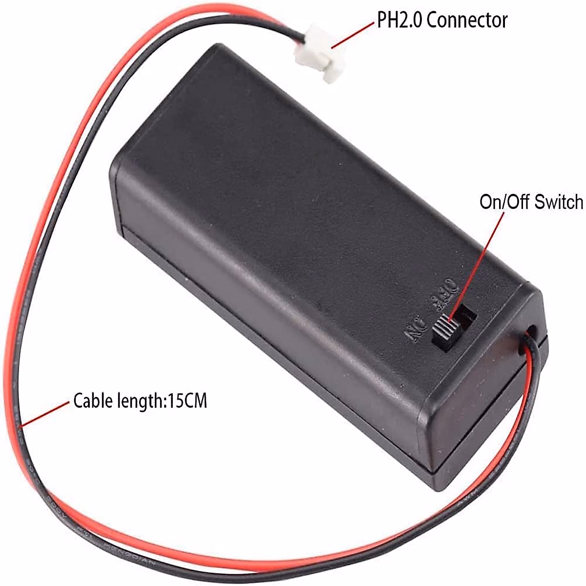 AIMPGSTL AAA 3V 2 x AAA Battery Holder Case Cover Shell with ON/Off Switch PH2.0-2Pin Connector for Arduino Raspberry Pi Micro:Bit DIY Project Plastic Storage Boxes