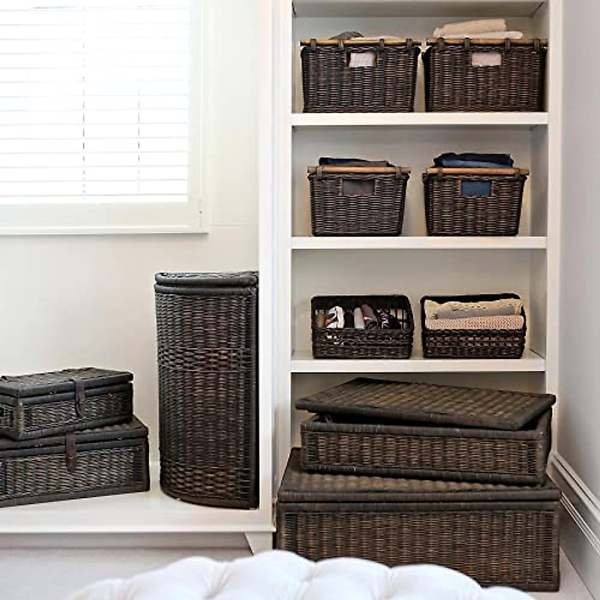 The Basket Lady Tall Narrow Wicker Storage Basket, Medium, 18 in L x 12 in W x 11 in H, Sandstone