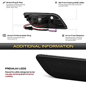 VIPMOTOZ Front Full LED Side Marker Lights Lamps Compatible With 2010-2013 Mercedes Benz W212 E Class E350 E400 E550 E63 AMG Smoked Tinted Housing Clear Lens 6000K Diamond White 2-Pieces Pair Set