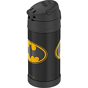 THERMOS BRAND FUNTAINER Vacuum Insulated Straw Bottle, 12-Ounce, Batman, Black