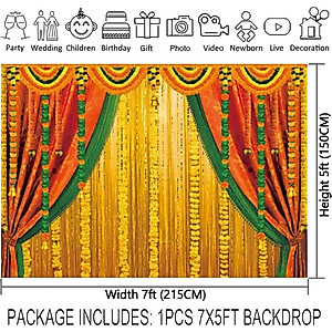 YCUCUEI 7x5ft India Traditional Photography Backdrop Puja Ganpati Pooja Mehndi Festival Background Decorations Wedding Party Marigold Garlands Photo Props