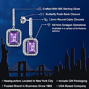 Gem Stone King 925 Sterling Silver Gemstone Birthstone Earrings | Emerald Cut 9X7MM | Drop Dangle Earrings for Women