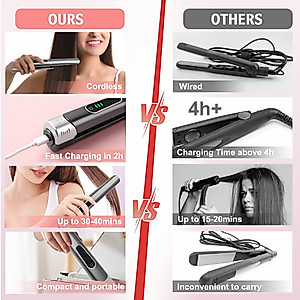 DESIPESI Cordless Hair Straightener and Curler, 2 in 1 Portable Mini Flat Iron & Curling Iron, Fast Heating & Titanium Plate Straightener Curling Iron with 3 Adjustable Temp, LCD Temp Display