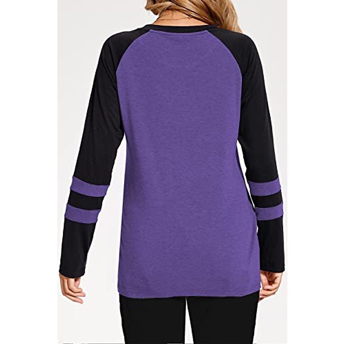 Heymiss Womens Shirts Long Sleeve Color Block Casual Work Out Tunic Tops Sexy Basic Oversized Tshirt Purple Black XXL