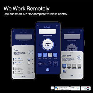 DELLA 12,000 BTU Wifi Mini Split AC, Work with Alexa,Energy Star 208/230V 23 SEER2 Cools Up to 550 Sq.Ft Inverter Air Conditioner w/1 Ton Pre-Charged Heat Pump & 16.4ft Installation Kits