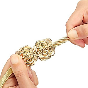 Juvale 4-Pack of Adjustable Fancy Dress Belts for Women, Skinny Stretch Metallic Waist Belts for Dresses, Blouse, Leaf and Rose Designs, Silver and Gold (27x0.35 in)