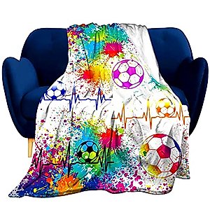 Super Soft Soccer Blanket Lightweight Cozy 3D Printed Flannel Baseball Basketball Throw Blankets for Sport Fans Kids Adults Gifts 50"X40"