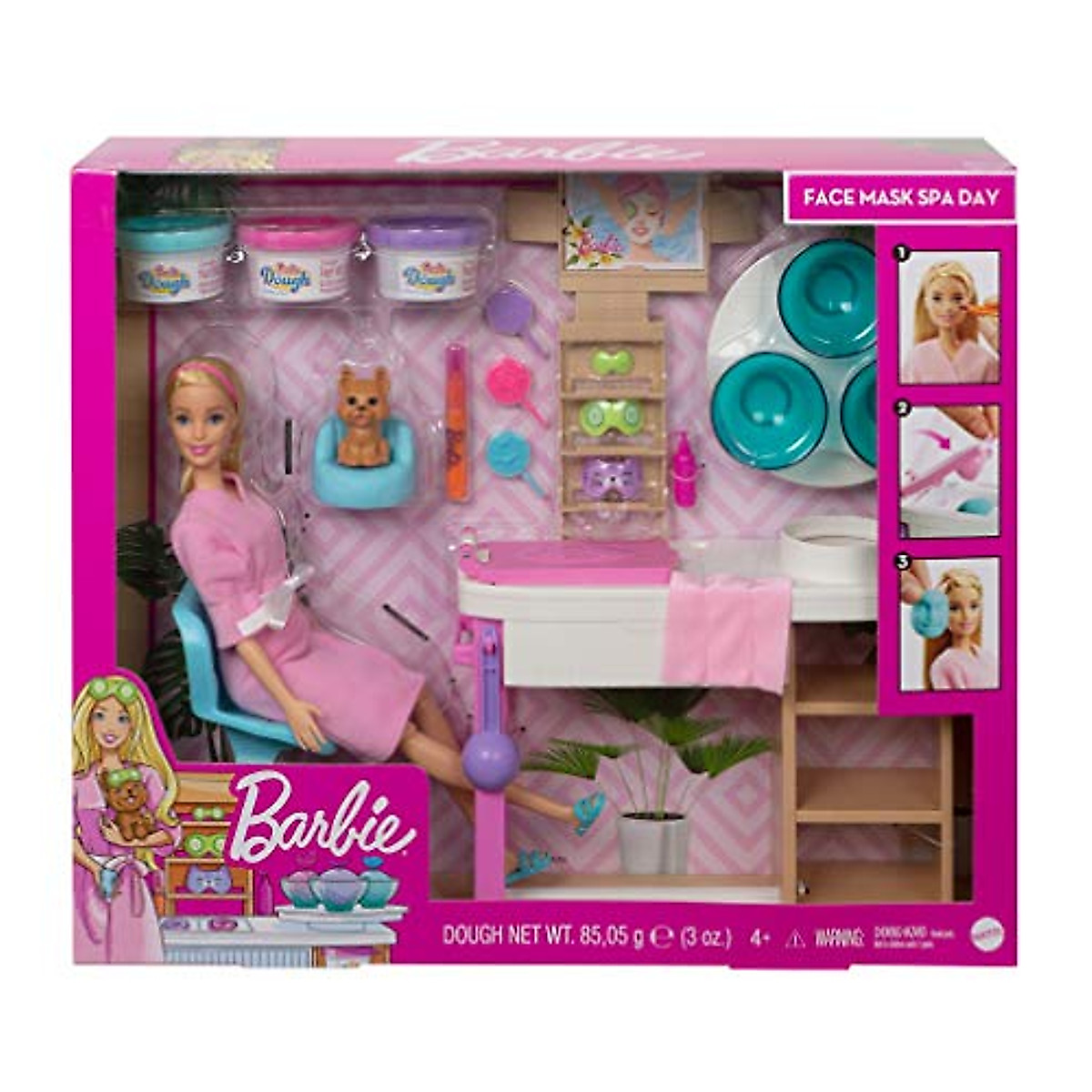 Barbie Spa Day Toy Playset with Blonde Doll & 10+ Accessories Including Puppy, Spa Station, Face Mask Mold & Dough