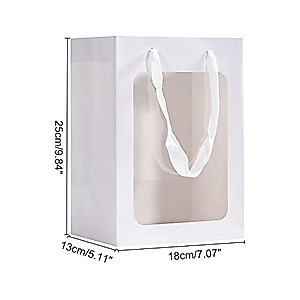 Sdootjewelry Gift Bag with Window, 10pcs White Paper Tote with Transparent Window, 9.8" x 5.1" x 7.0"Transparent Bouquet Gift Bags With Handle, Kraft Paper Gift Bags with Transparent Window