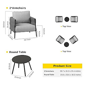 EAST OAK Life Chatter 3-Piece Patio Bistro Set, 2 Armchairs with Thick Cushion & Coffee Table，Deep Seating Patio Furniture for Garden Porch Balcony, Earth Black & Misty Grey
