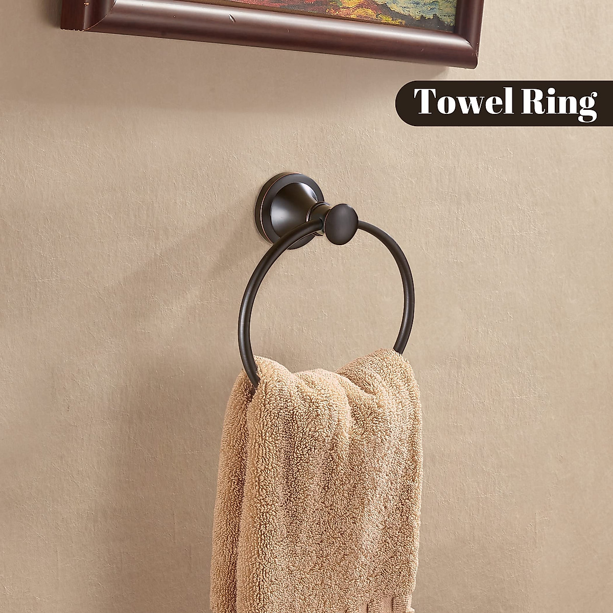 WOLIBEER Bronze Towel Ring, Oil Rubbed Hand Towel Holder Rustic Bathroom Towel Hanger SUS 304 Stainless Steel Towel Rack Wall Mounted