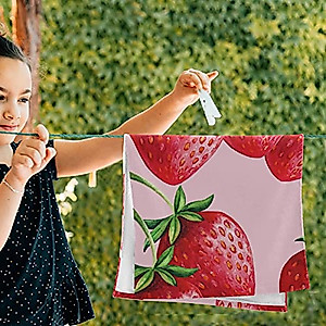 Summer Strawberry Bath Towel Set of 2 Red Fruit Pattern Towels for Kitchen Bathroom Decor High Absorbent Soft