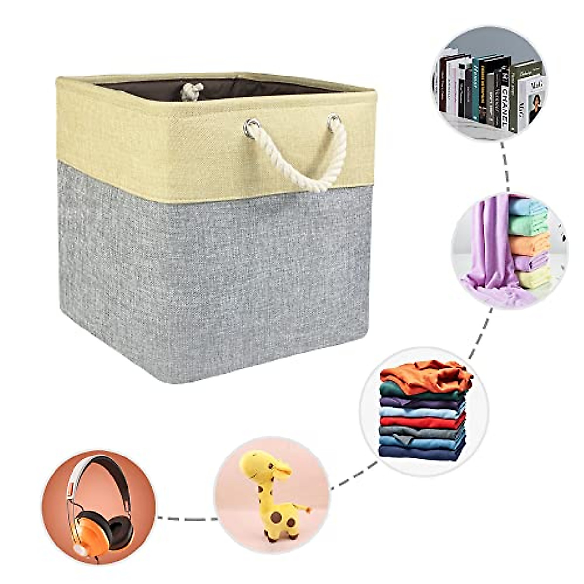 Cube Storage Organizer Bins 13x13 Fabric Storage Cube Bins for Shelves Toys Towel Books, Collapsible Storage Baskets with Cotton Handles for Closet, Clothes, Grey