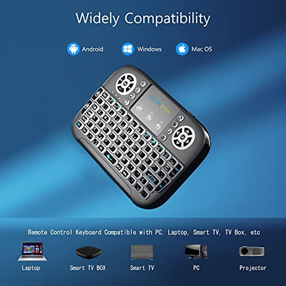 Gecen Mini Wireless Keyboard with RGB Backlit, 2.4GHz Wireless Mini Keyboard Rechargeable Controller with Touchpad Mouse Combo, Compatible with Android TV Box, IPTV, HTPC, Smart TV, PC,etc.