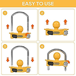 Prosecurloc Trailer Hitch Lock Combination Universal Coupler Locks Ball Hitch Lock Adjustable Anti Theft Heavy-Duty Steel Storage Towing Lock Security Fits 1-7/8", 2", 2-5/16" Couplers Patent Design