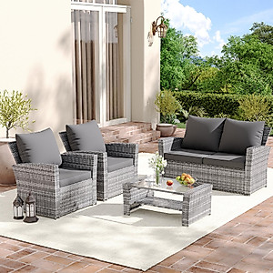 UDPATIO Outdoor Cushions for Patio Furniture, 4'' Replacement Cushions for Outdoor Furniture, Water-Resistant Patio Furniture Sectional Cushions for Sofa Couch Bench, Grey