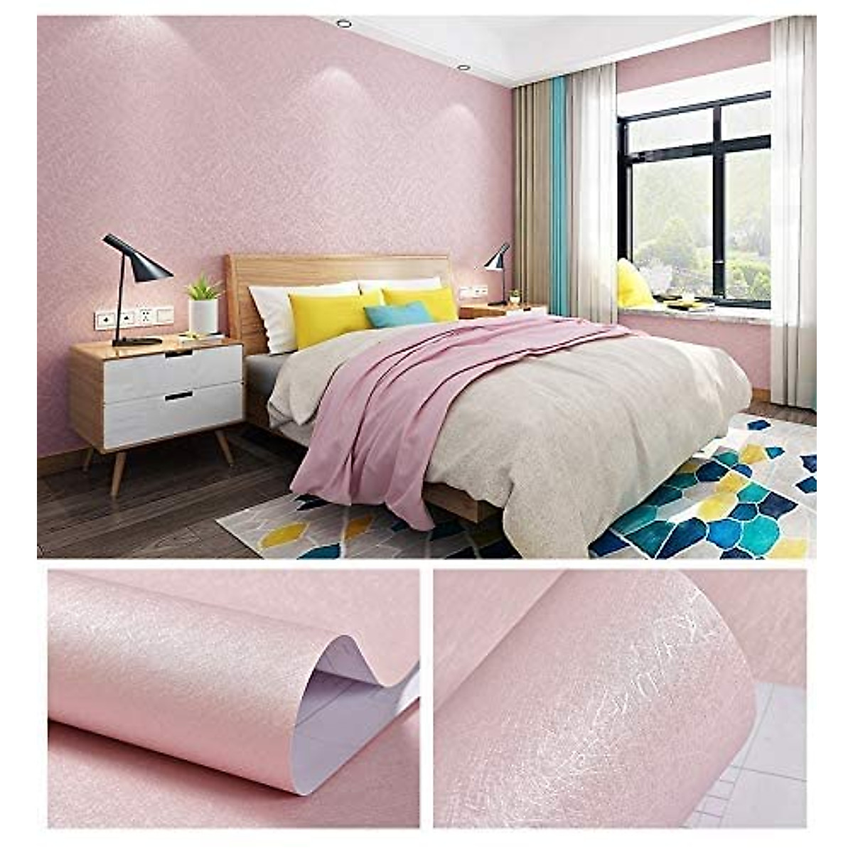 Cohoo Home Silk Pink Peel and Stick Wallpaper Self Adhesive Removable Pink Wallpaper Stick and Peel Pink Wall Paper Pink Contact Paper for Cabinets Bedroom Drawer Liner Wall Sticker 15.7" ×118"