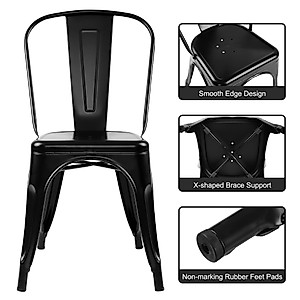 LSSBOUGHT Patio Dining Chairs set of 4 Metal Chairs Indoor Outdoor Chairs Stackable Chairs for Kitchen, Dining Room, Bistro and Cafe (black)