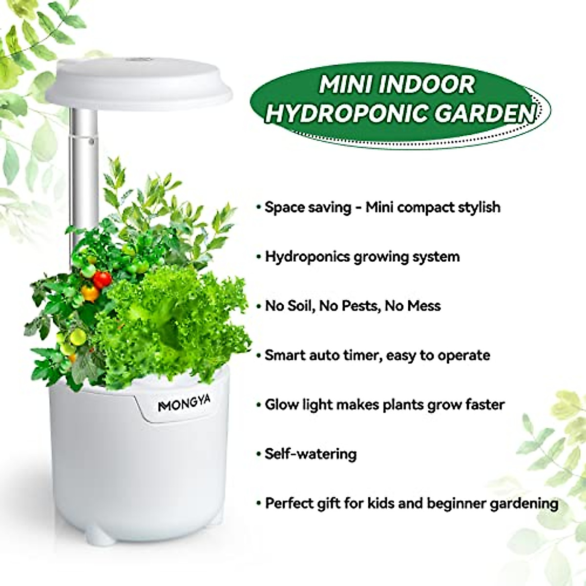 SHUNGRU Mini Hydroponics Growing System, Smart Indoor Herb Garden with Grow Light, Garden Germination Kit with Auto Timer, Height Adjustable and Stylish Decoration for Home Kitchen