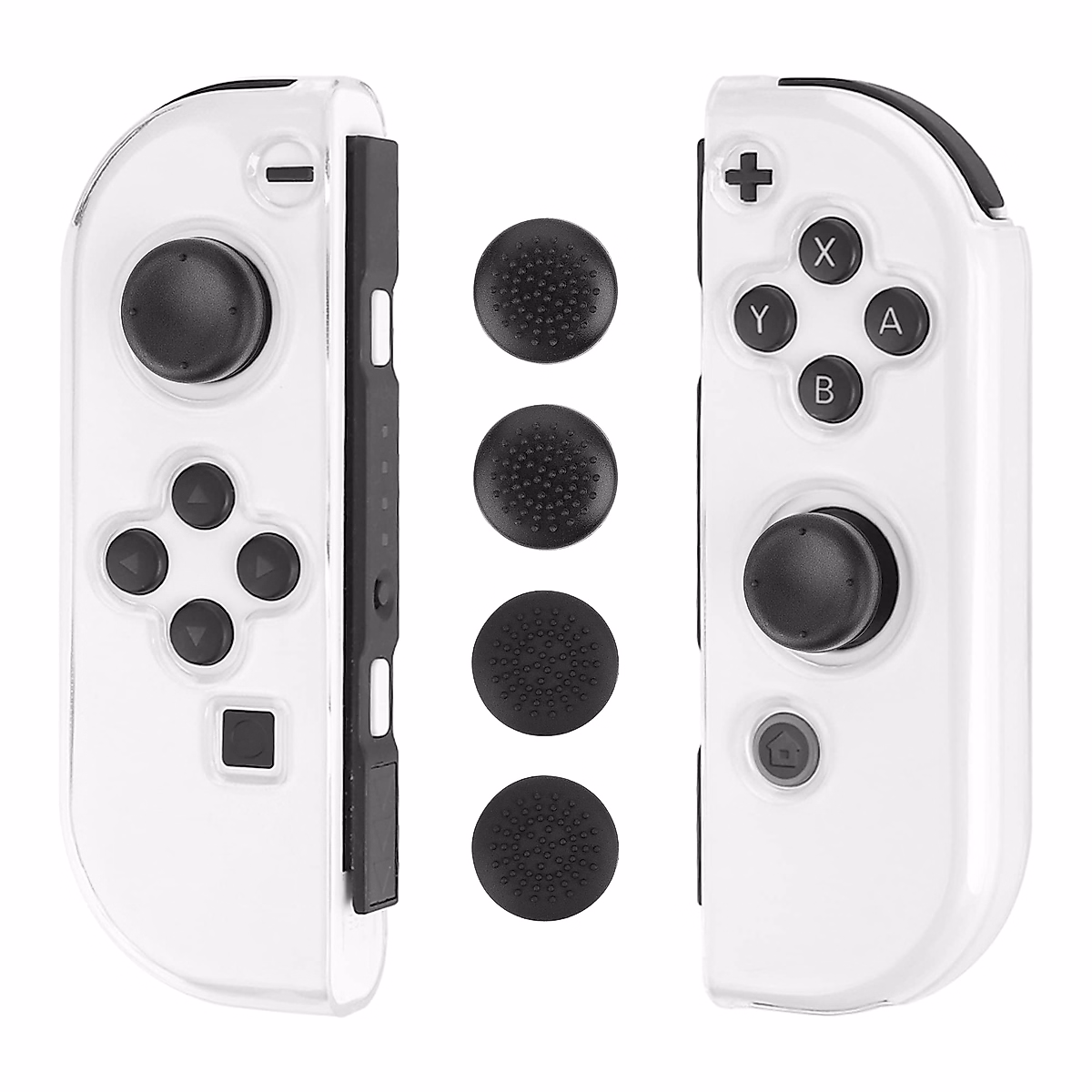 FANPL Protective Case for Nintendo Switch & Switch OLED Joy Con, Transparent Clear Joycon Joystick Cover with 6 Thumb Grip Caps, Soft Jon Con Controller TPU Shell Feel Comfortable, Easy Installation